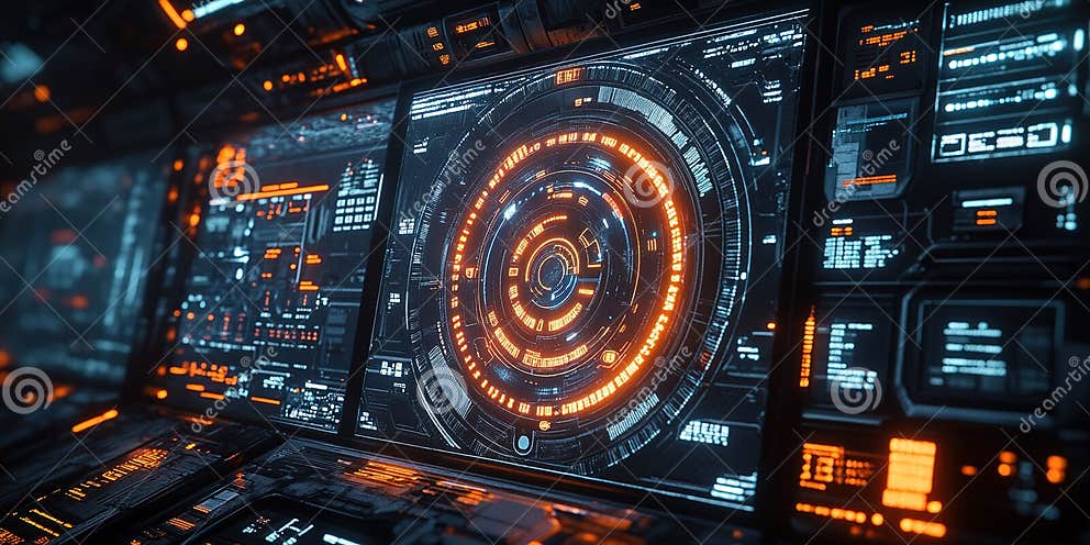 Futuristic Dashboard with Glowing Circular Interface Displaying Data ...