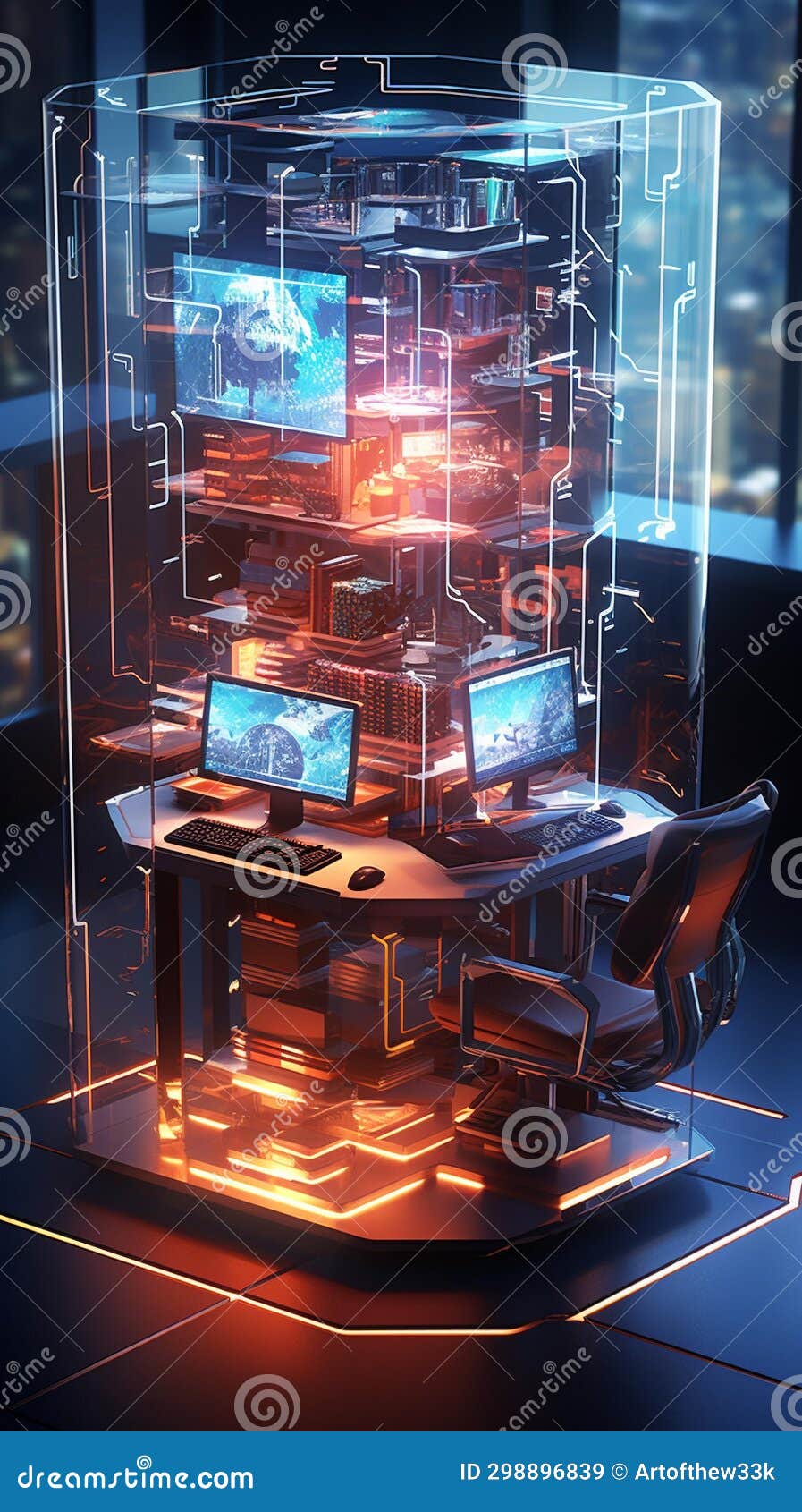 Futuristic Data Breach Prevention System: Sleek Silver Tower in Dimly ...