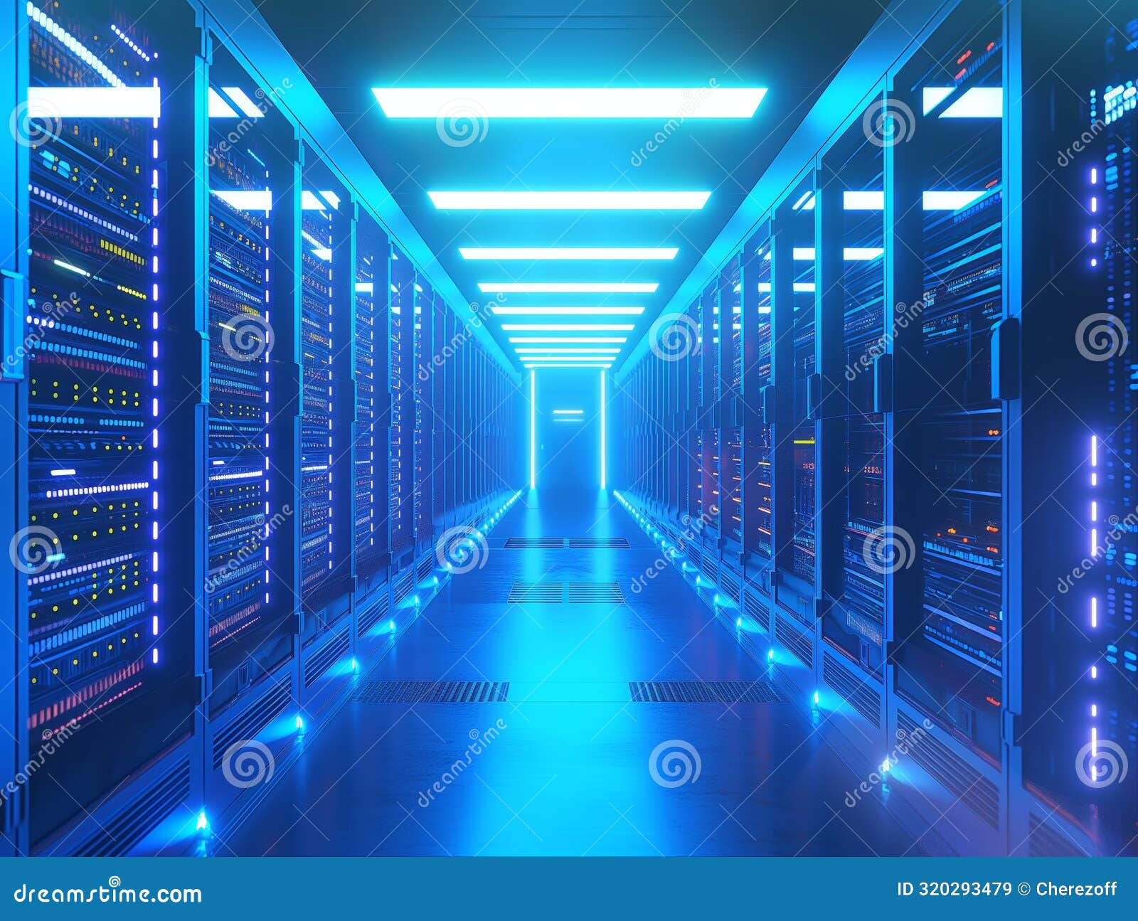 Futuristic Data Center with Blue Lighting Stock Image - Image of ...