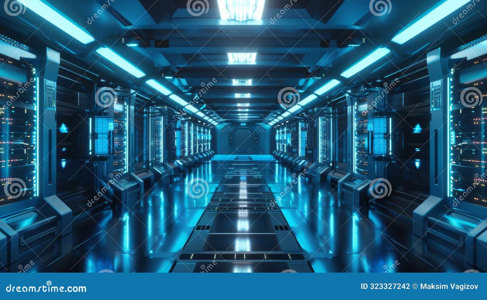 Futuristic Data Center with Blue Neon Lights, Generative AI Stock Photo ...