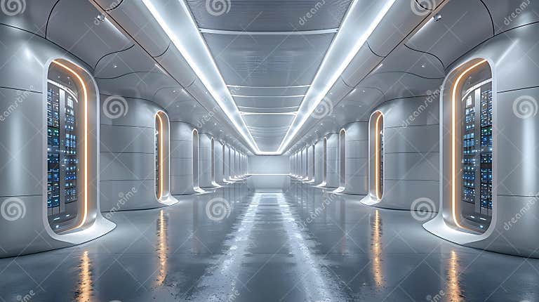 Futuristic Data Center Corridor with Cloud Computing Nodes. Concept ...