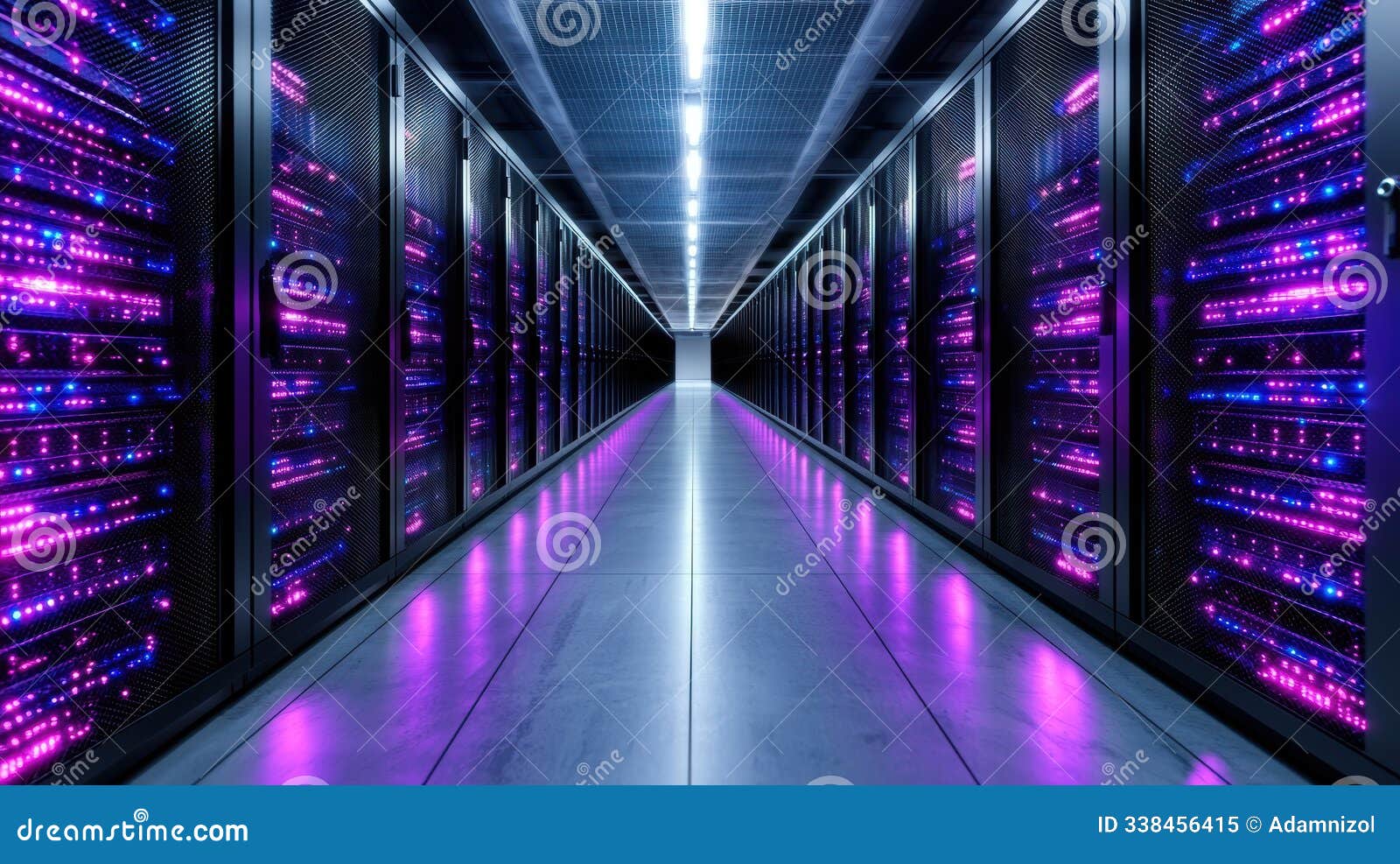 Futuristic Data Center with Glowing Server Racks Stock Illustration ...
