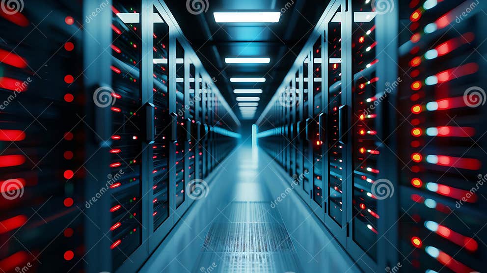 A Futuristic Data Center with Illuminated Server Racks Creating a ...