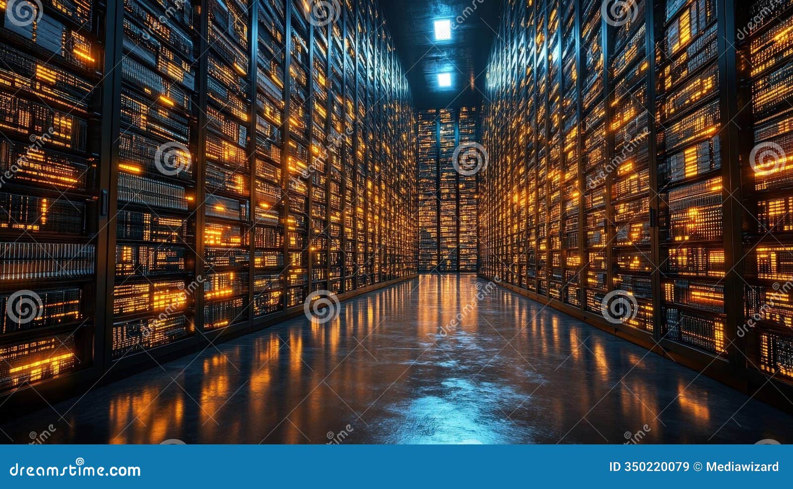 Futuristic Data Center with Illuminated Server Racks and Sleek ...