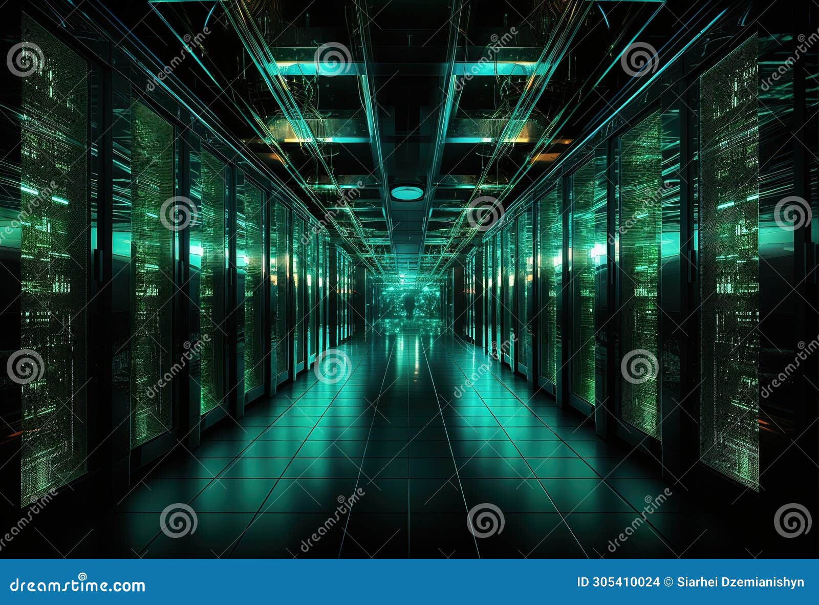 Futuristic Data Center with Illuminated Servers - High Tech Networking ...