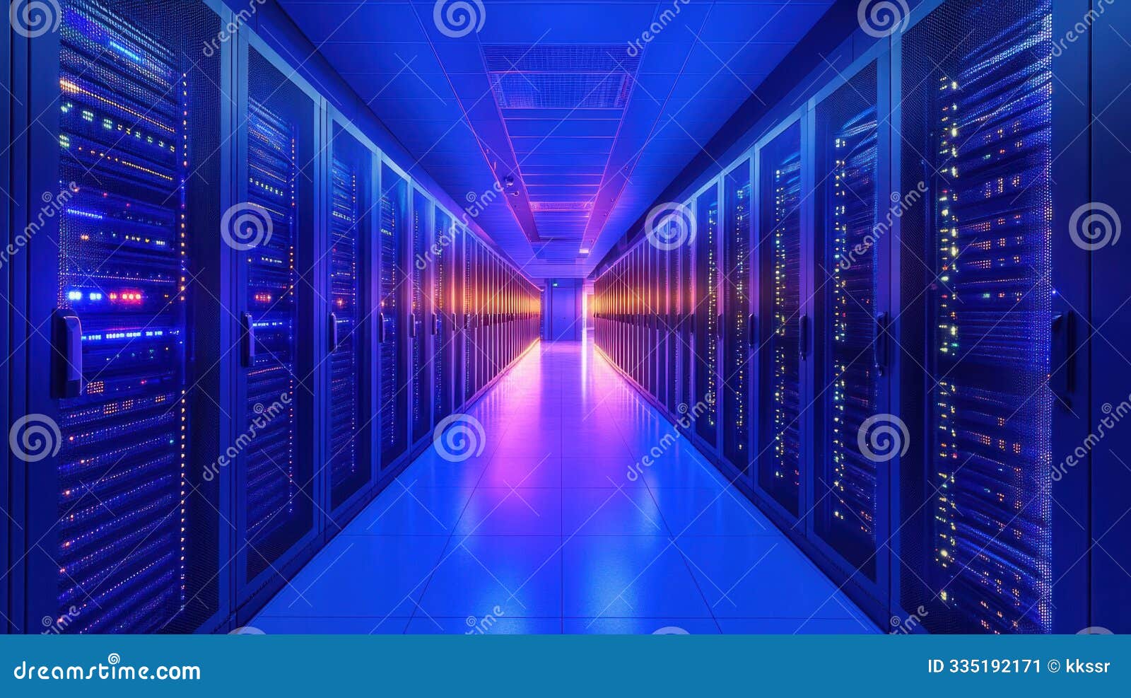 Futuristic Data Center, a Modern Data Center Featuring Glowing Server ...