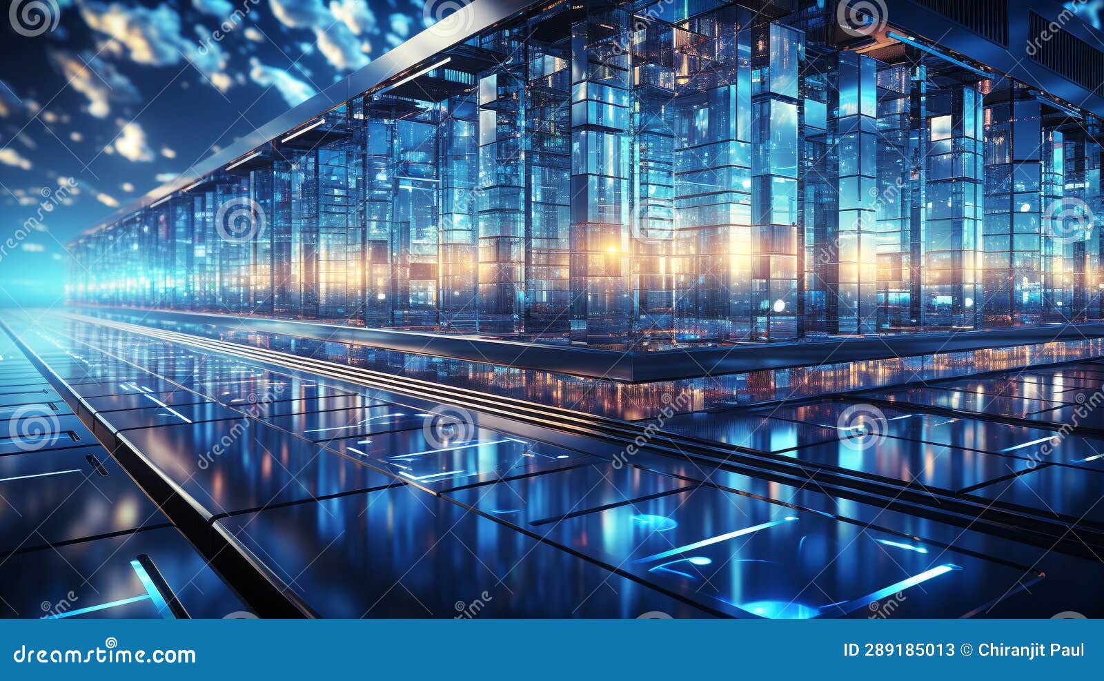 Futuristic Data Center with Network Servers in a Row Stock Image ...