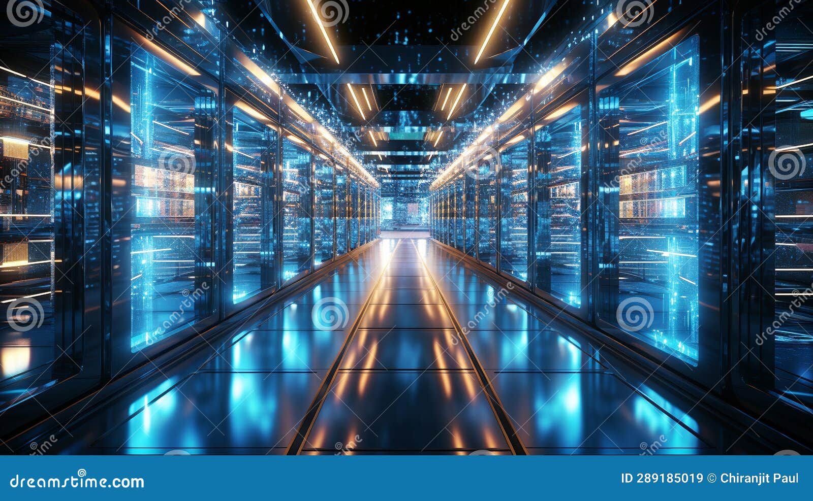 Futuristic Data Center with Network Servers in a Row Stock Image ...