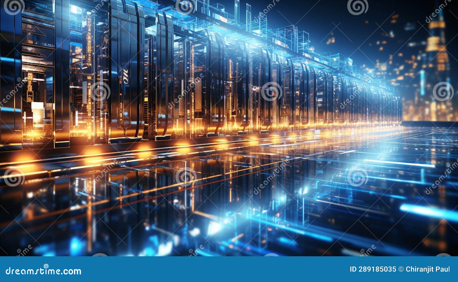 Futuristic Data Center with Network Servers in a Row Stock Image ...