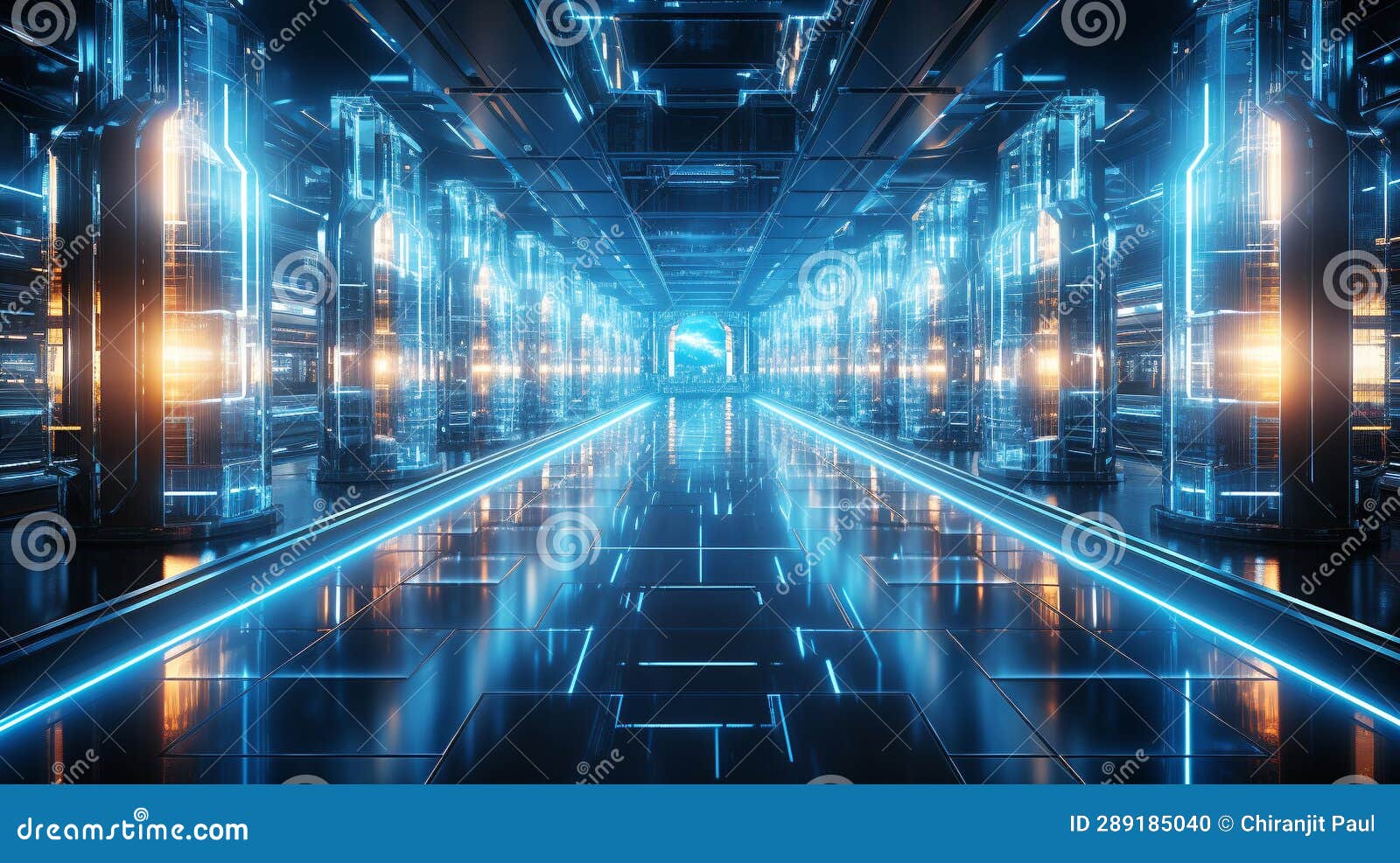 Futuristic Data Center with Network Servers in a Row Stock Photo ...
