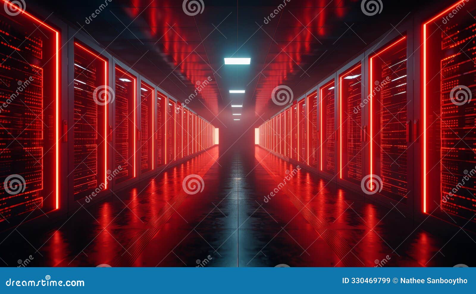 Futuristic Data Center with Red Illuminated Servers Stock Image - Image ...