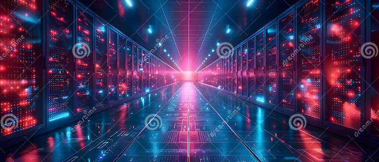Futuristic Data Center Security with Vivid Encryption Lights. Concept ...