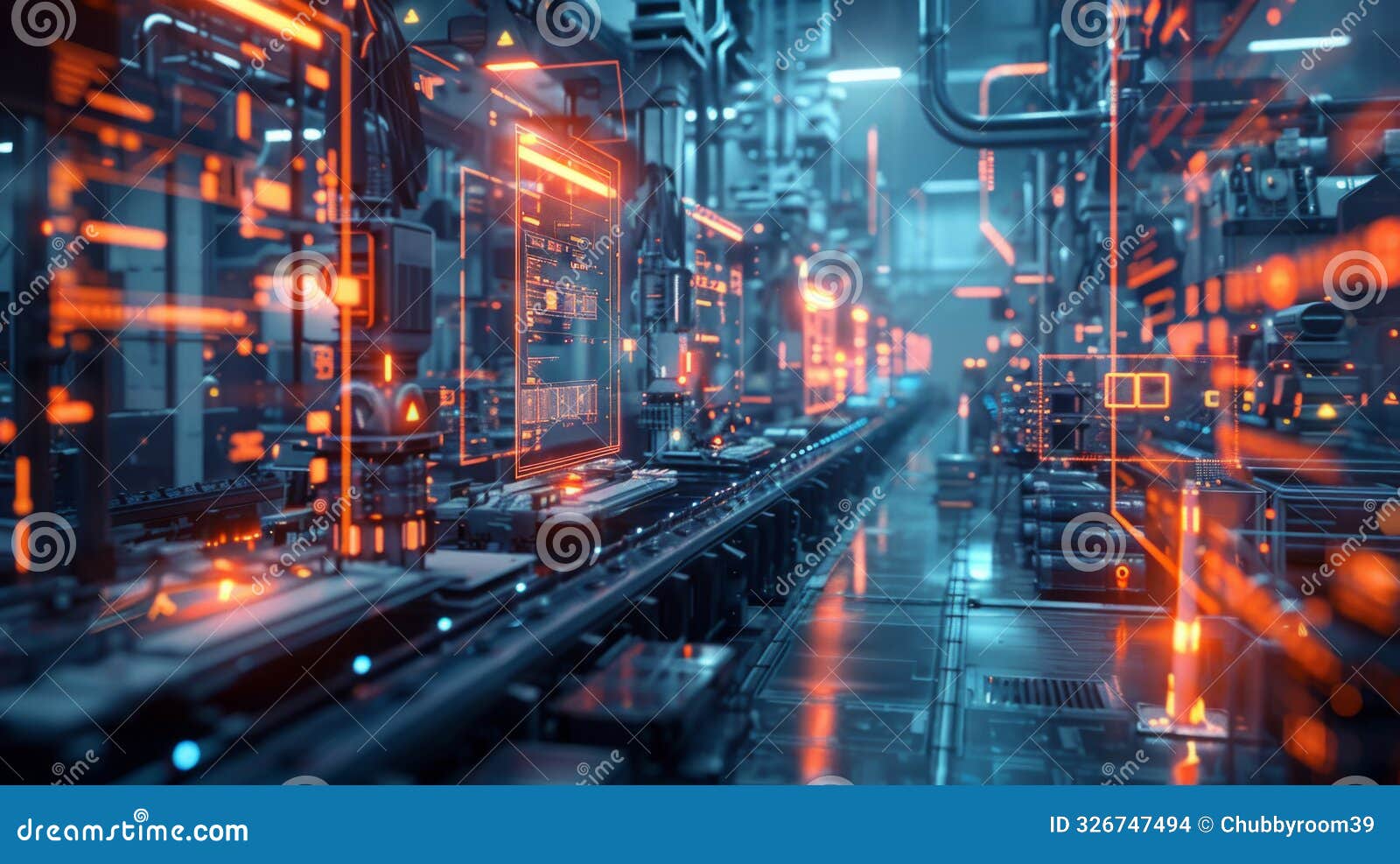 Futuristic Data Center with Server Racks in a Corridor Perspective ...