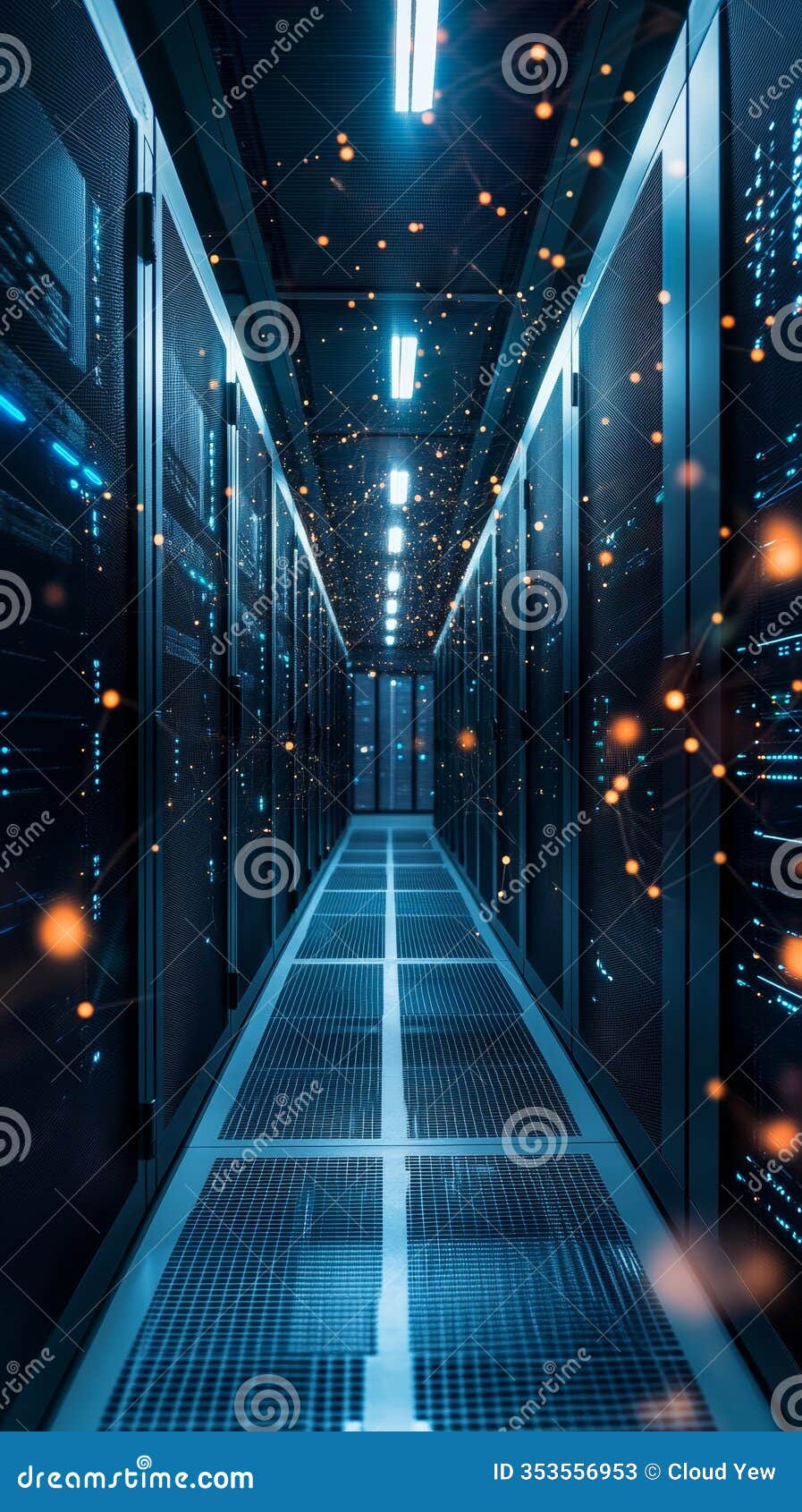 Futuristic Data Center with Server Racks and Digital Connections in ...