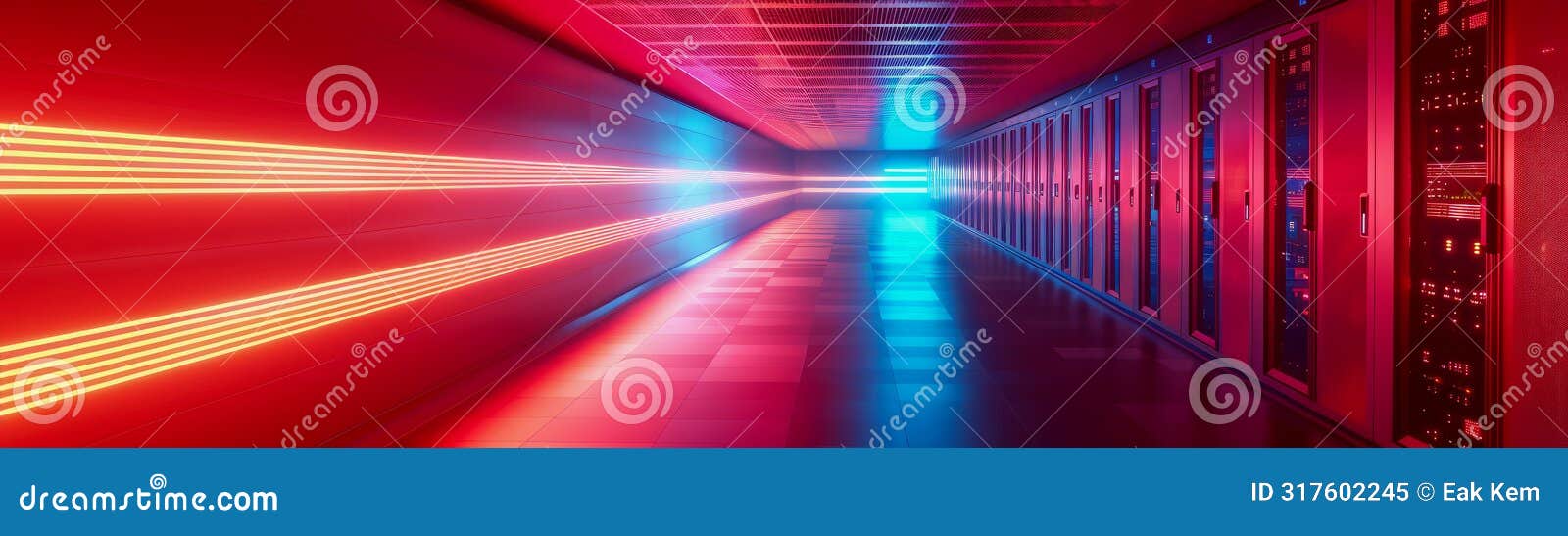 Futuristic Data Center with Vibrant Neon Lights and Server Racks in a ...