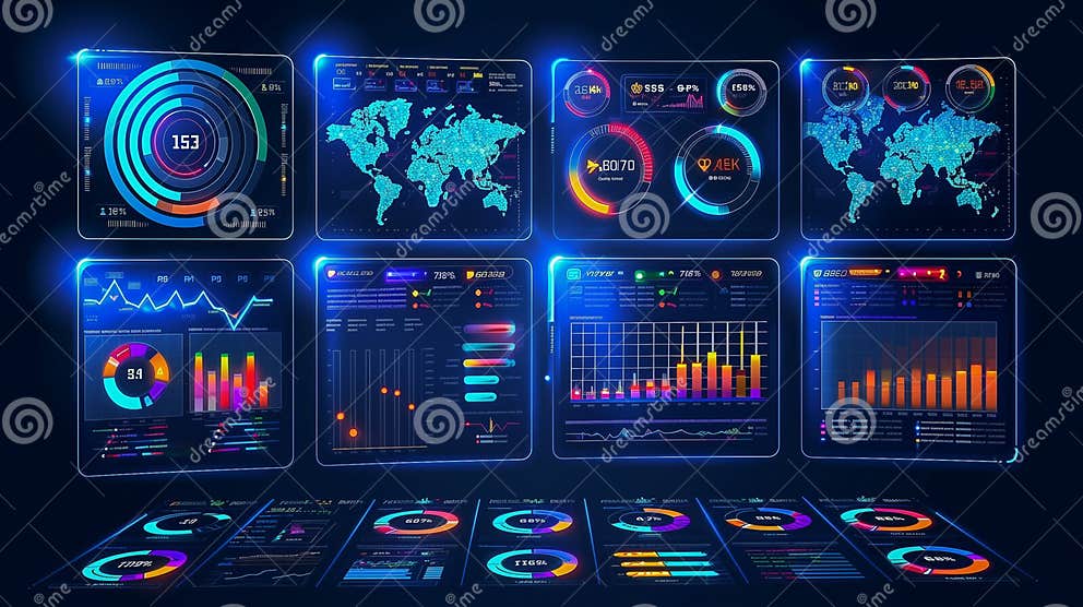 Futuristic Data Dashboard with Global Visualizations Stock Illustration ...