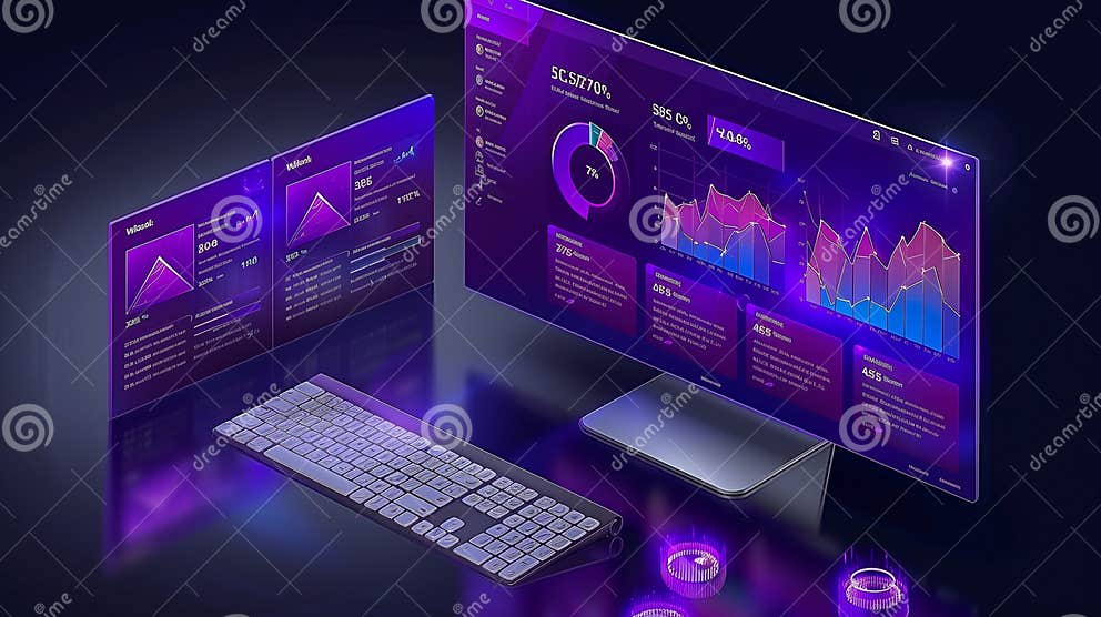 Futuristic Data Dashboard on a Transparent Screen with Keyboard Stock ...