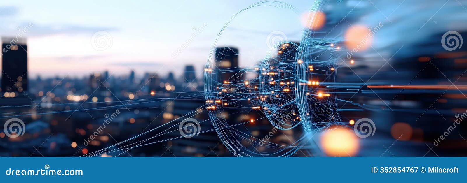 Futuristic Data Flow Connecting City Buildings with Digital Network ...