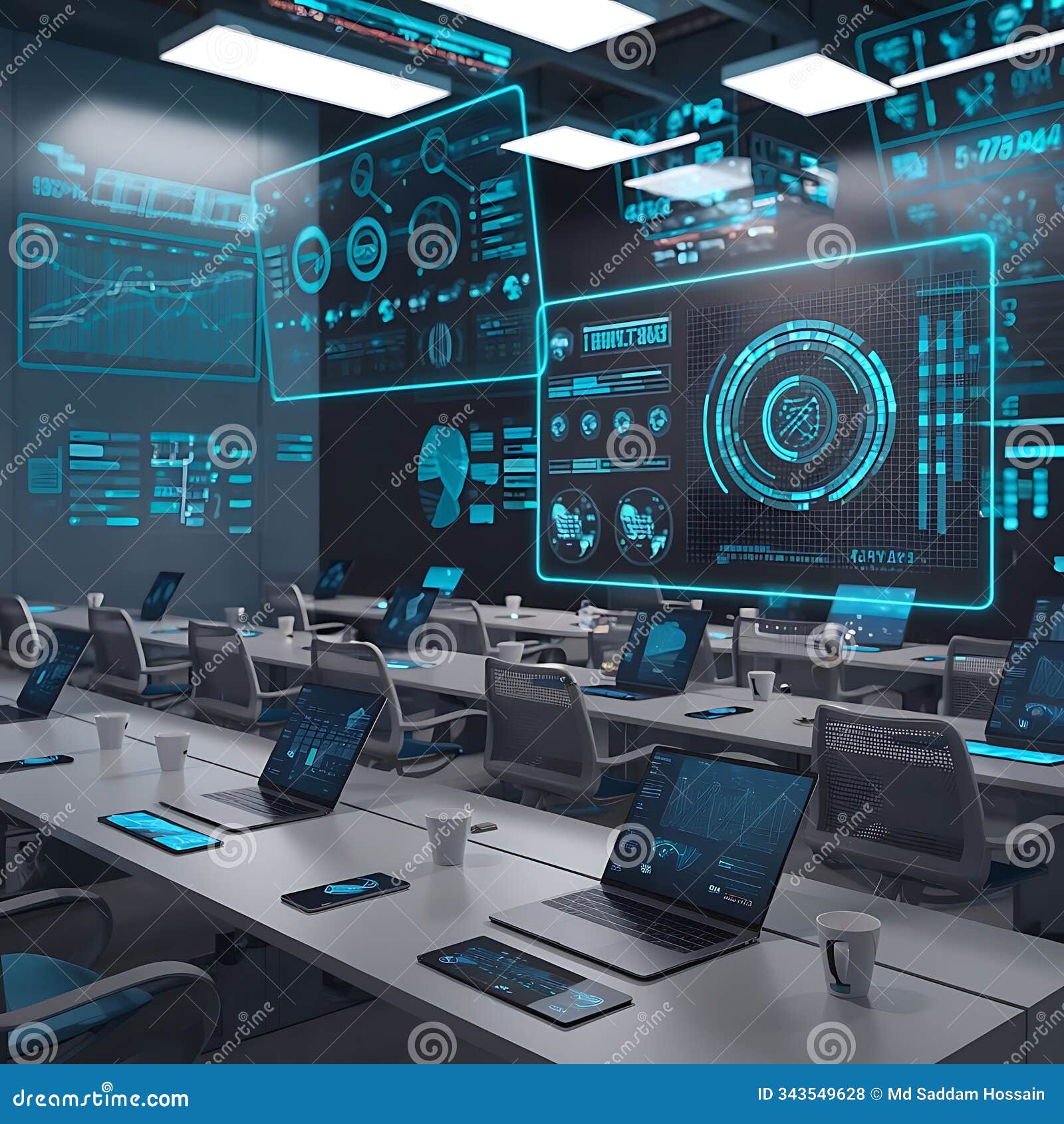 Futuristic Data Operations Hub Displaying Global Analytics and Interactive Dashboards Stock ...