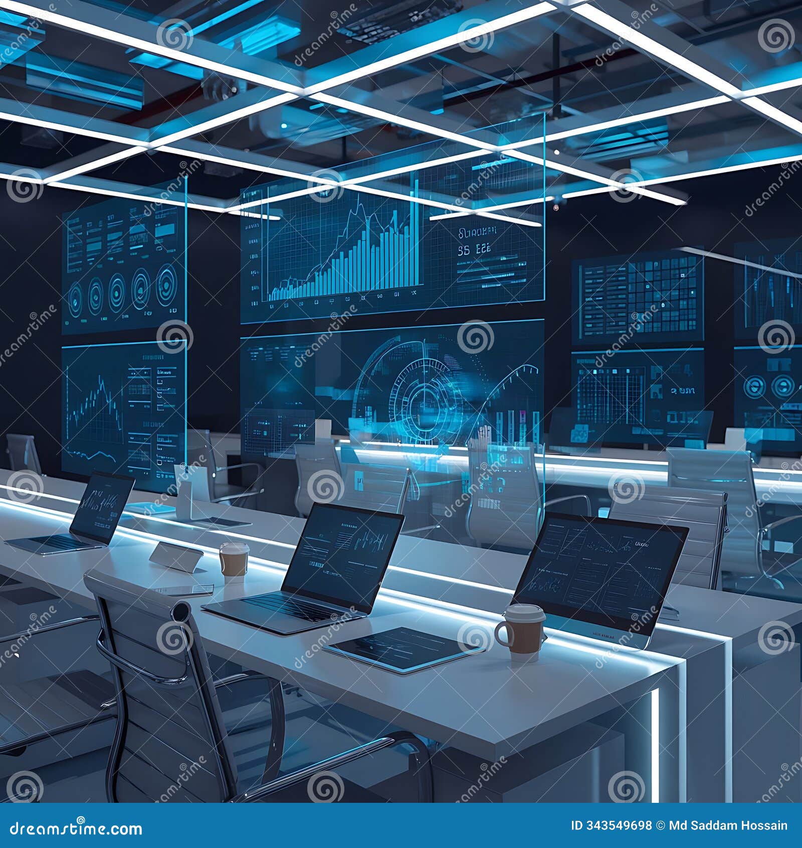 Futuristic Data Operations Hub Displaying Global Analytics and Interactive Dashboards. Stock ...