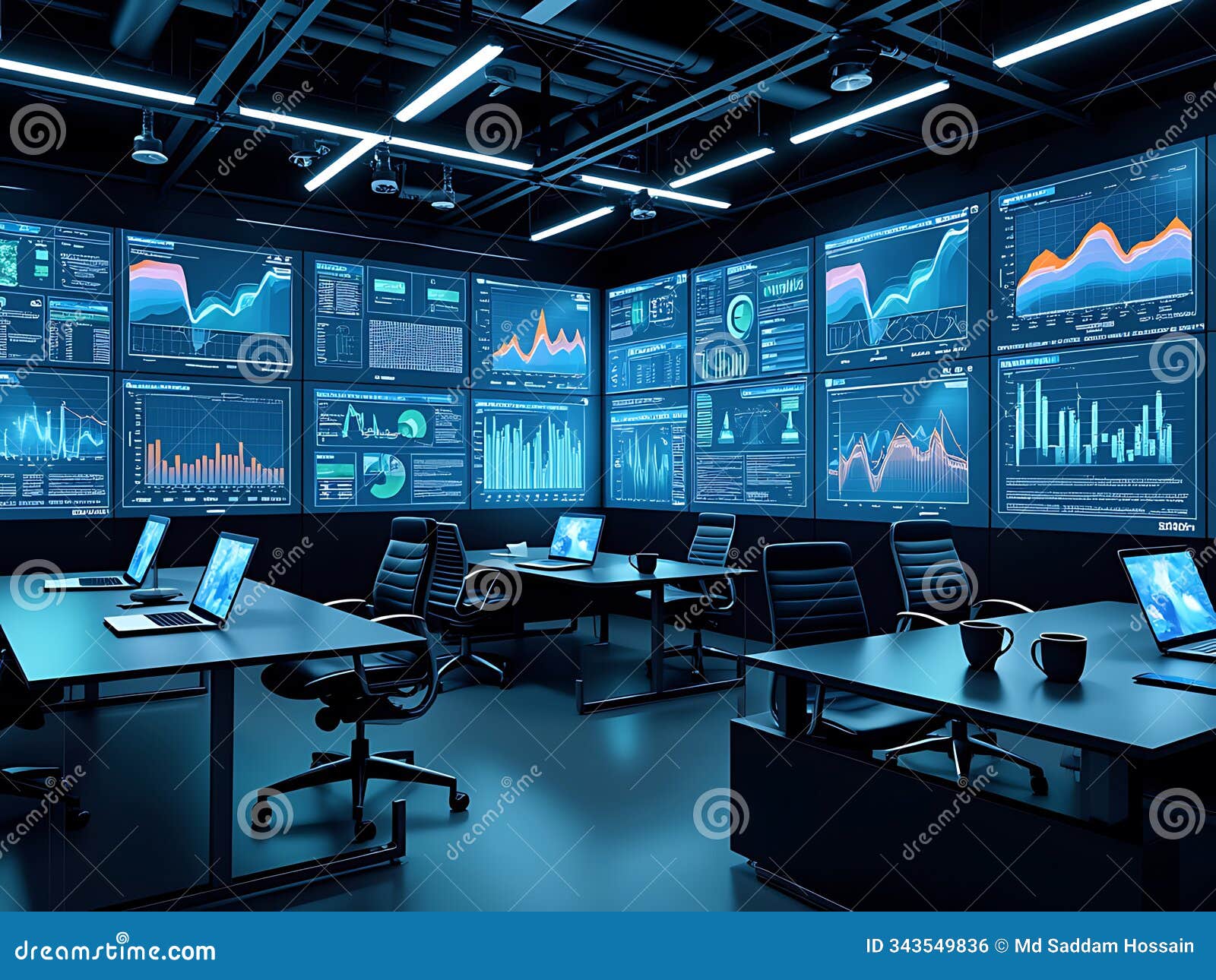 Futuristic Data Operations Hub Displaying Global Analytics and Interactive Dashboards. Stock ...