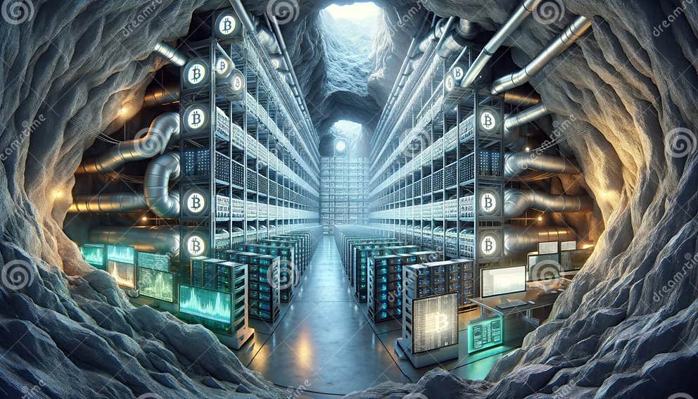 Futuristic Data Storage Cave Illustration Stock Image - Image of tech ...