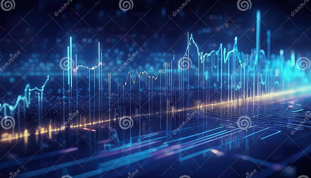 Futuristic Data Visualization with Digital Neon Lines and Charts Stock ...