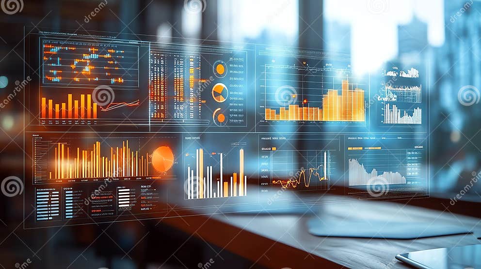 Futuristic Data Visualization with Graphs and Charts on a Digital ...