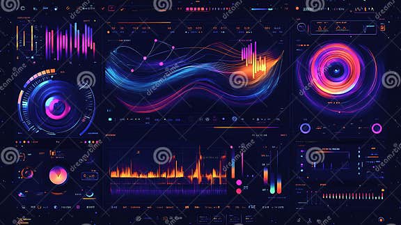 Futuristic Data Visualization Interface Neon Display Stock Illustration - Illustration of style ...