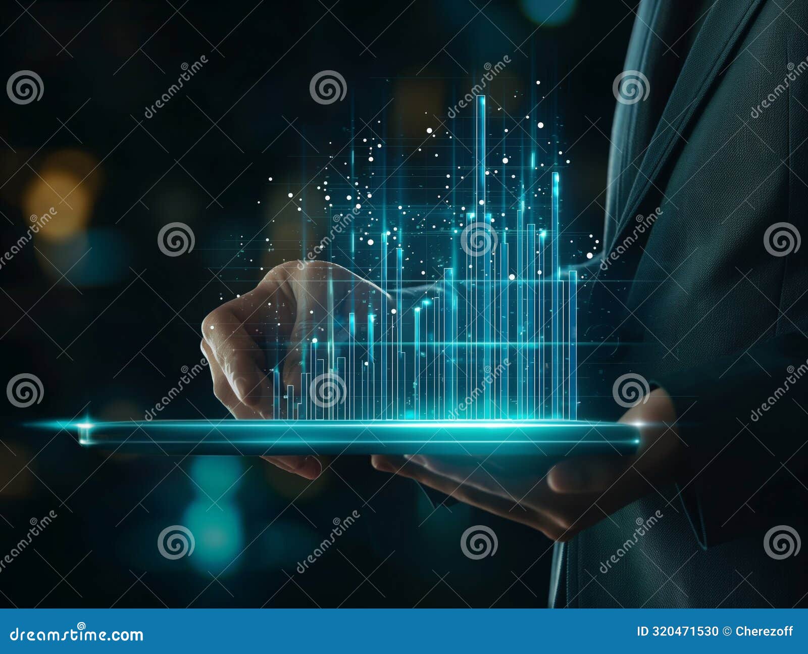 Futuristic Data Visualization on Tablet Stock Photo - Image of suit ...