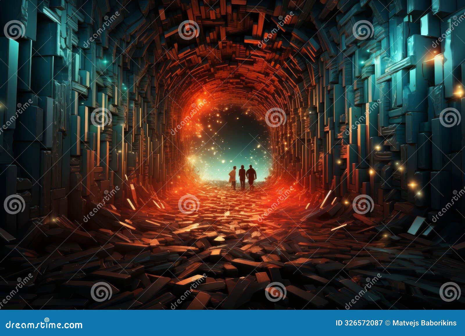 Futuristic Data Wave Breaking through Keyhole on Angled Wall ...