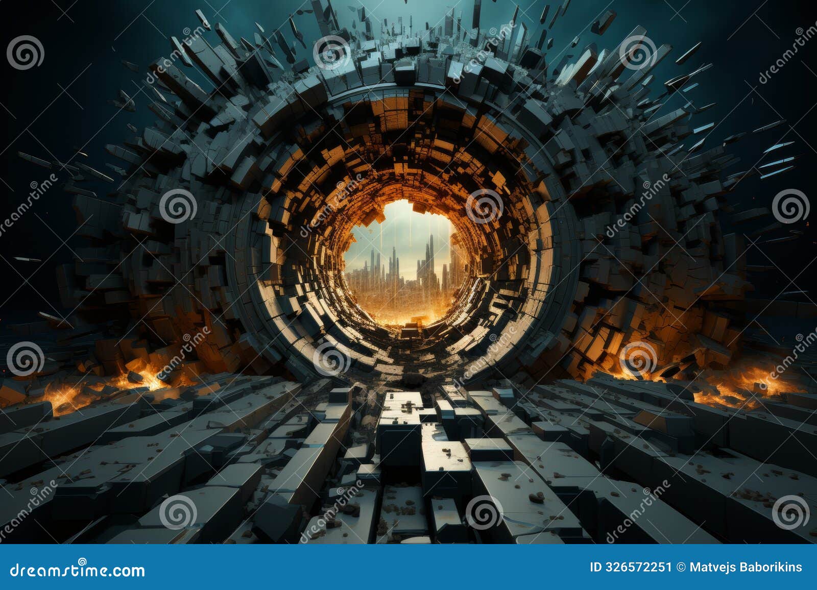 Futuristic Data Wave Bursting through Keyhole on Angled Barrier Wall ...