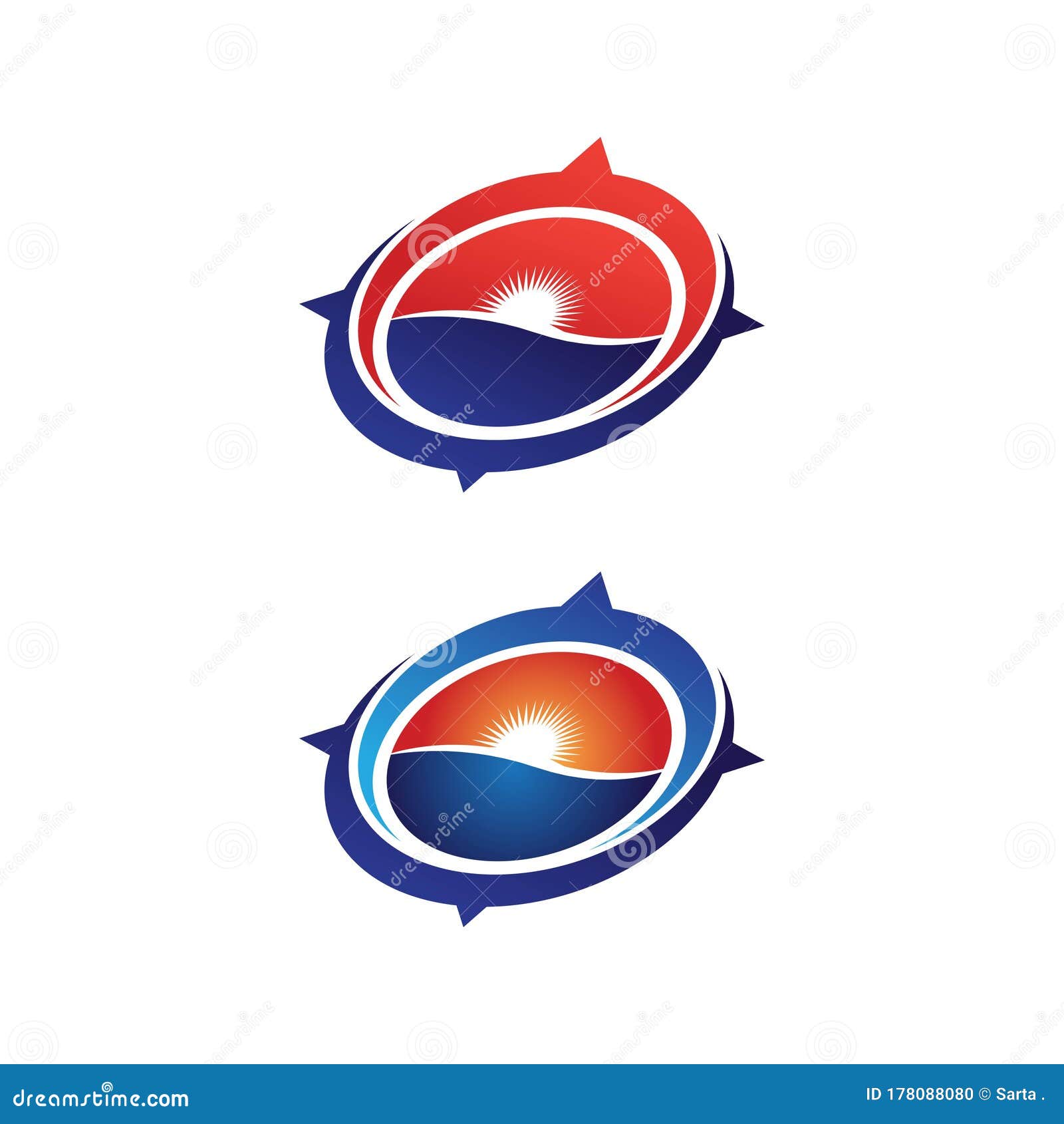 Futuristic Decorative Compass Logo with Sunset and Horizon Color Scheme ...