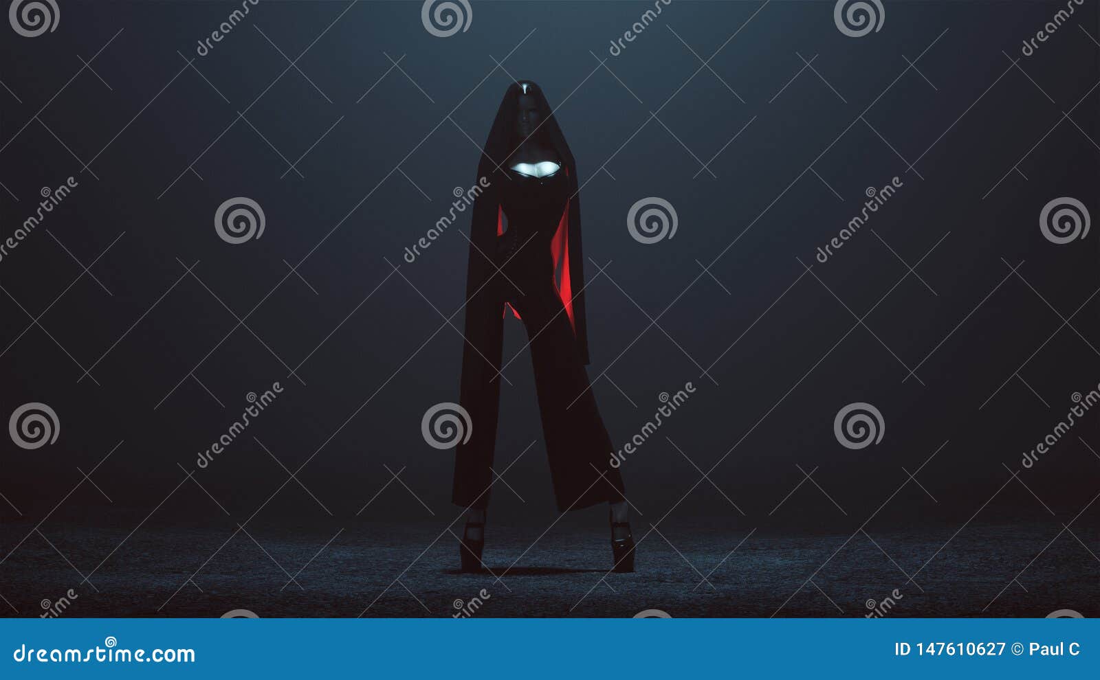 Futuristic Demon Assassin in a Corset and Pant Suit with a Veil ...