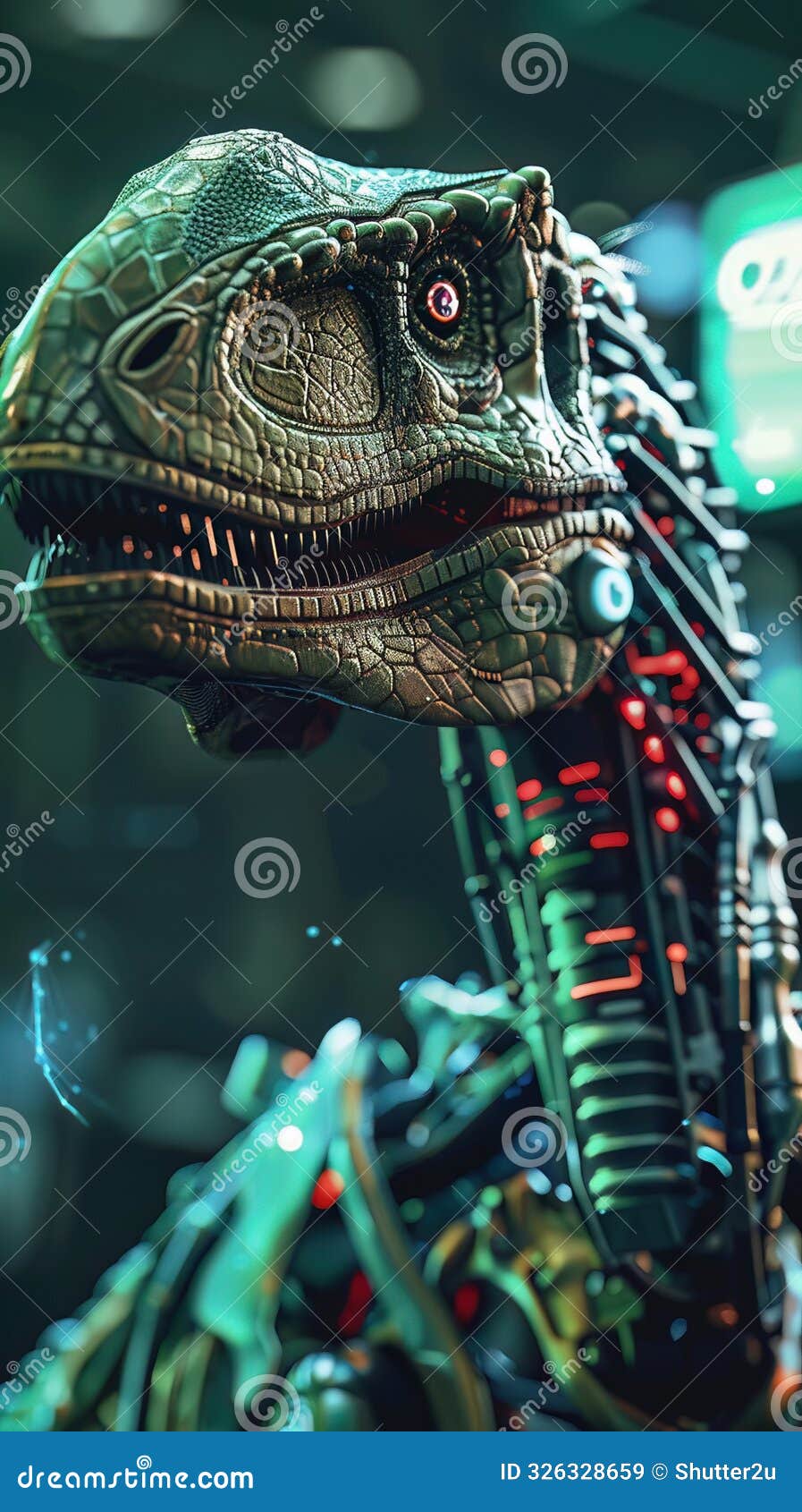 Futuristic Depiction of a Cyborg Velociraptor in an AI Development ...