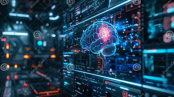 Futuristic Depiction of a Glowing Brain Interface with Advanced Neural ...