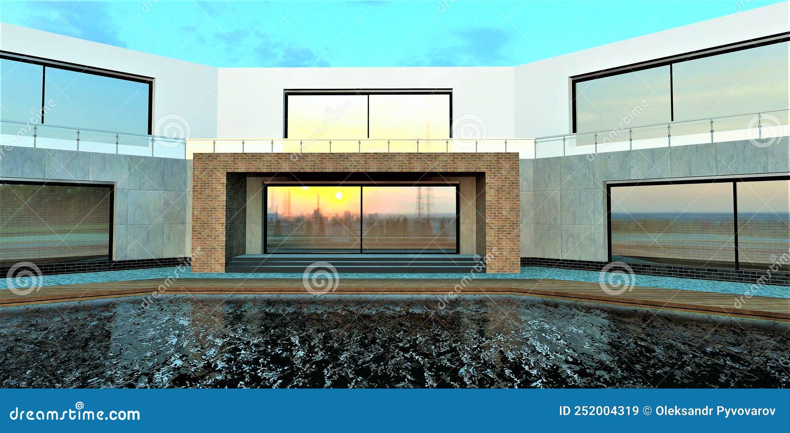 Futuristic Design of an Advanced Custom-shaped House. the Dark Sky is ...