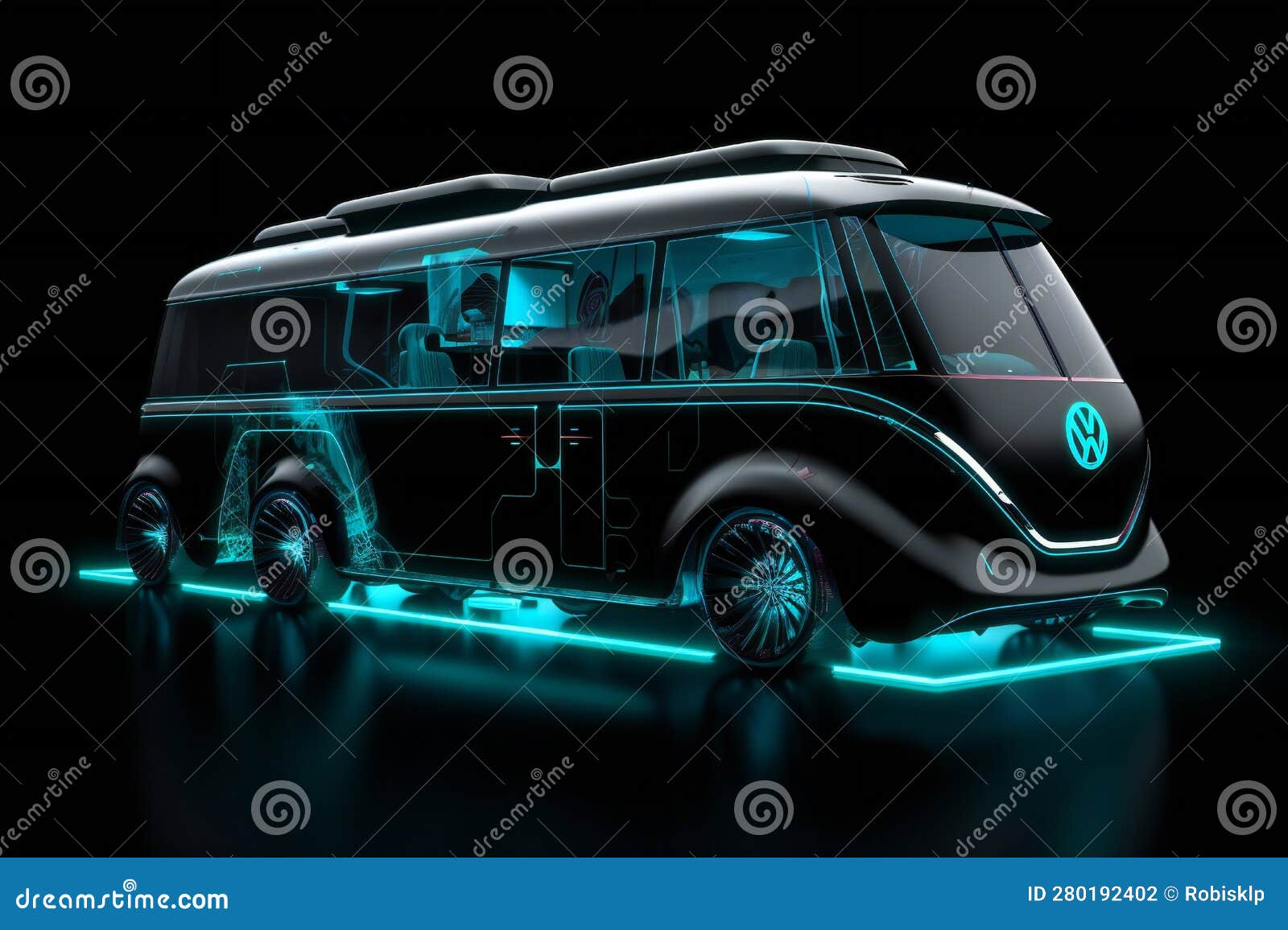 Futuristic Design of Electric Van Concept on Black Background Stock ...