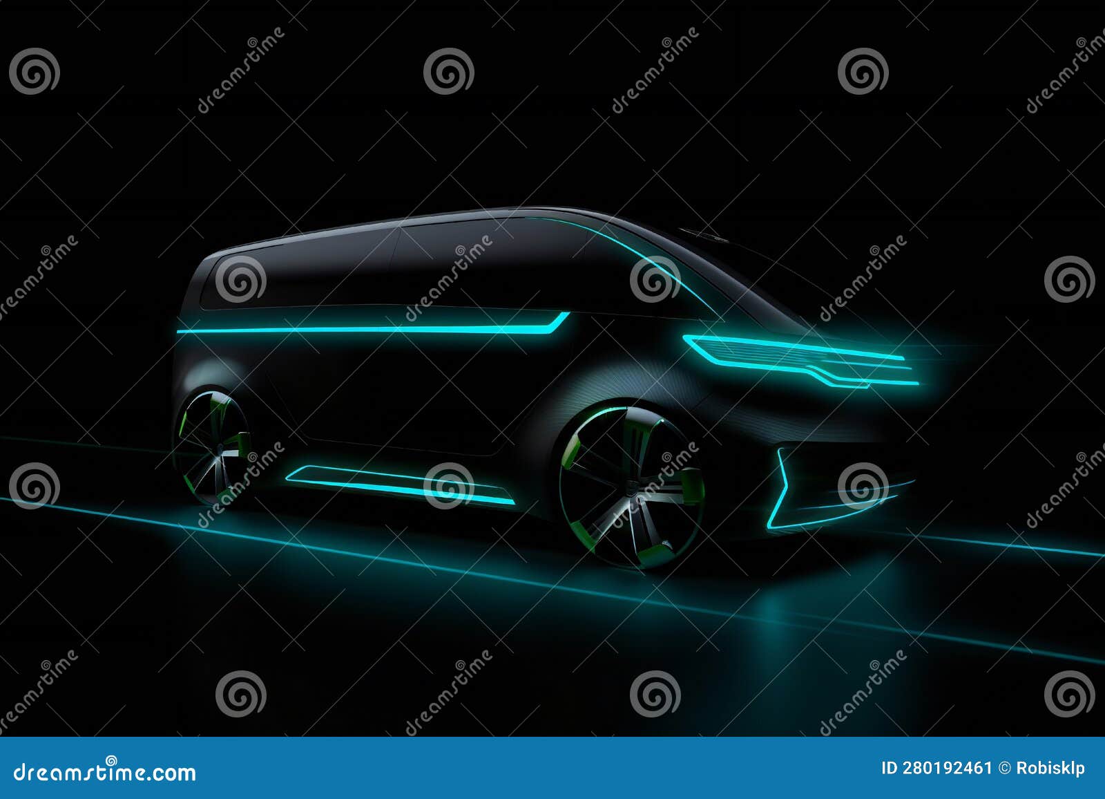 Futuristic Design of Electric Van Concept on Black Background Stock ...