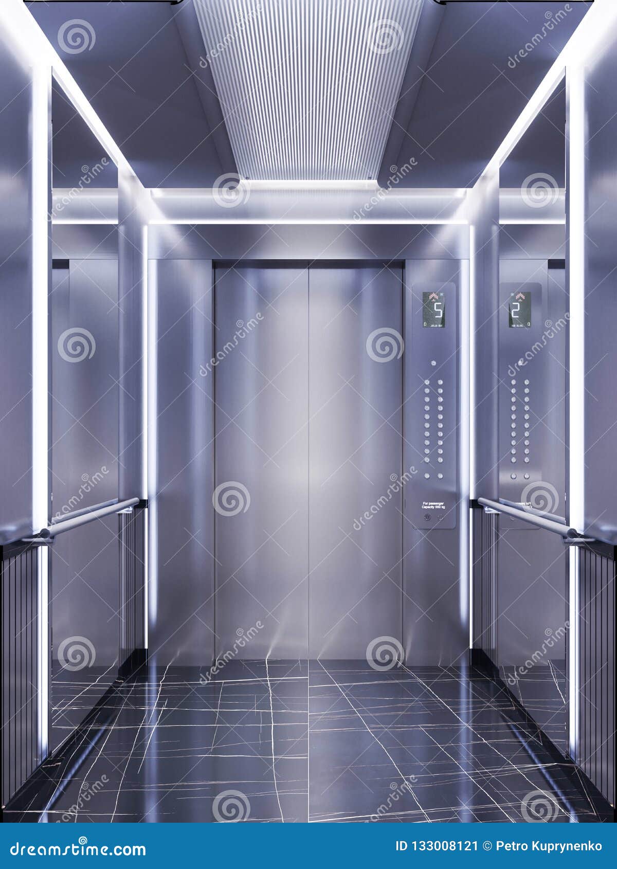 Futuristic Design of an Elevator Cabin with Mirrors with Neon ...