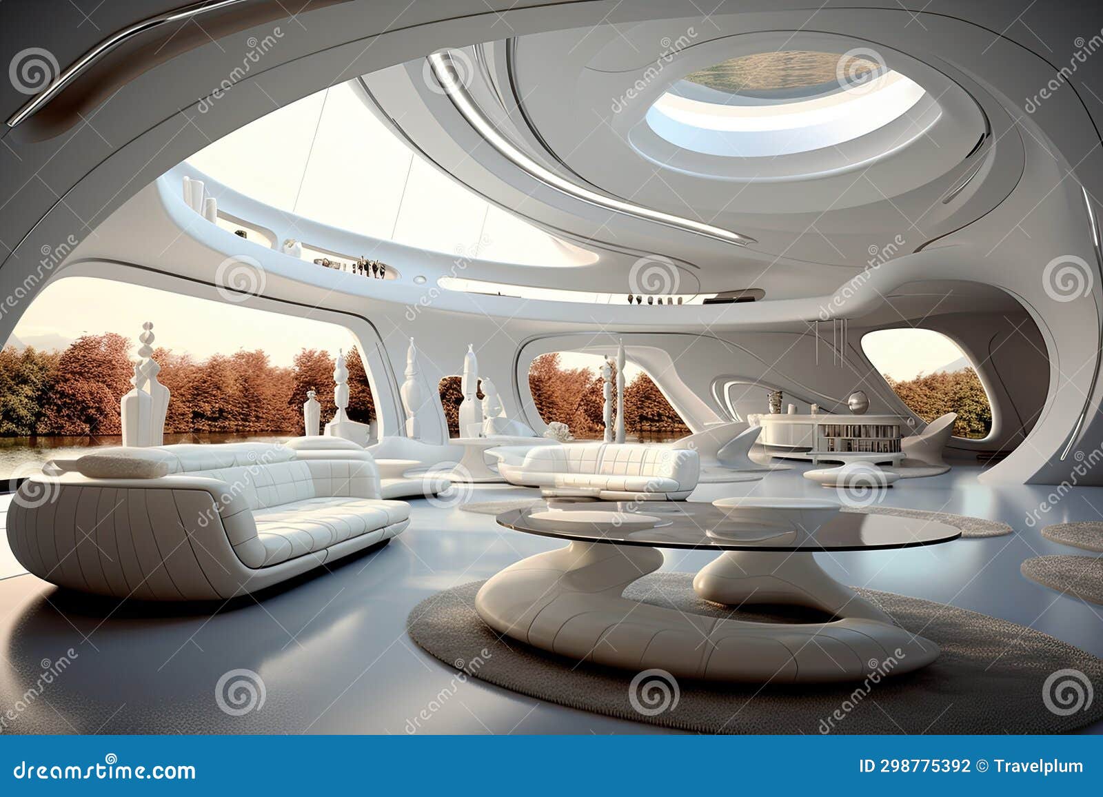 Futuristic Design of the Future Modern Living Room in Light Colors with ...