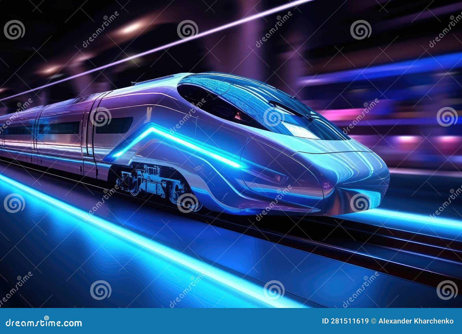 Futuristic Design High Speed Train Motion Extreme Closeup. Generative ...