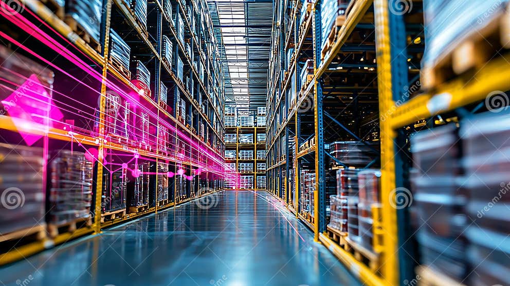 A Futuristic Design Illustrates the Movement of Goods in a Warehouse ...