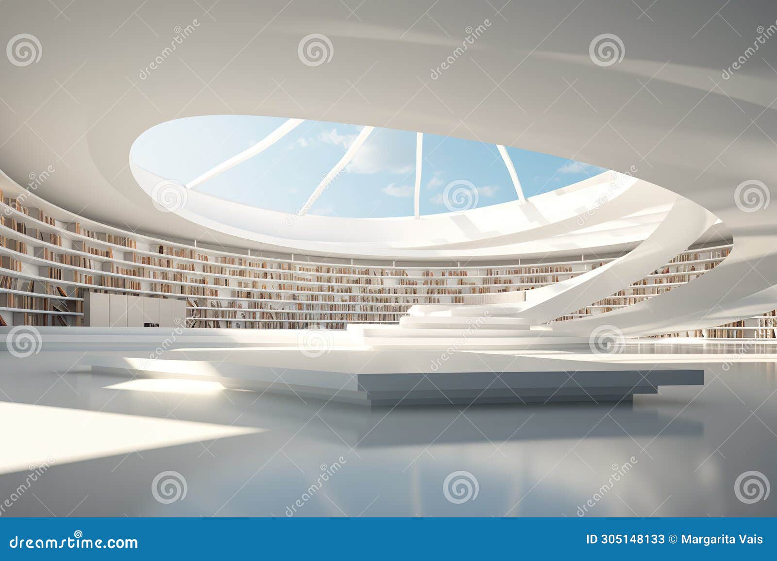 Futuristic Design of a Large Library Hall with a Large Panoramic Window ...