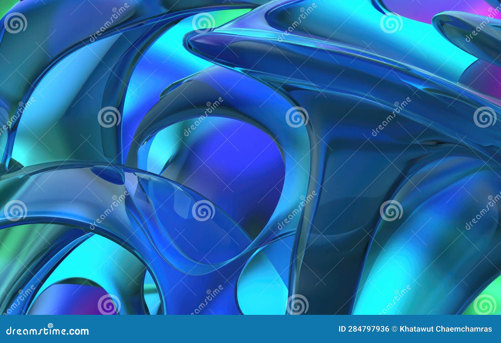 Futuristic Design: Multicolored Curved Object in Abstract Blue Glass ...
