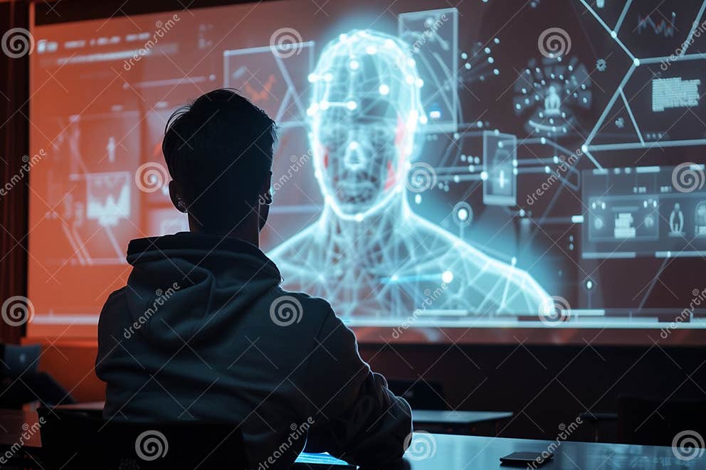 Futuristic Developer Programming Facial Recognition Technology Human ...