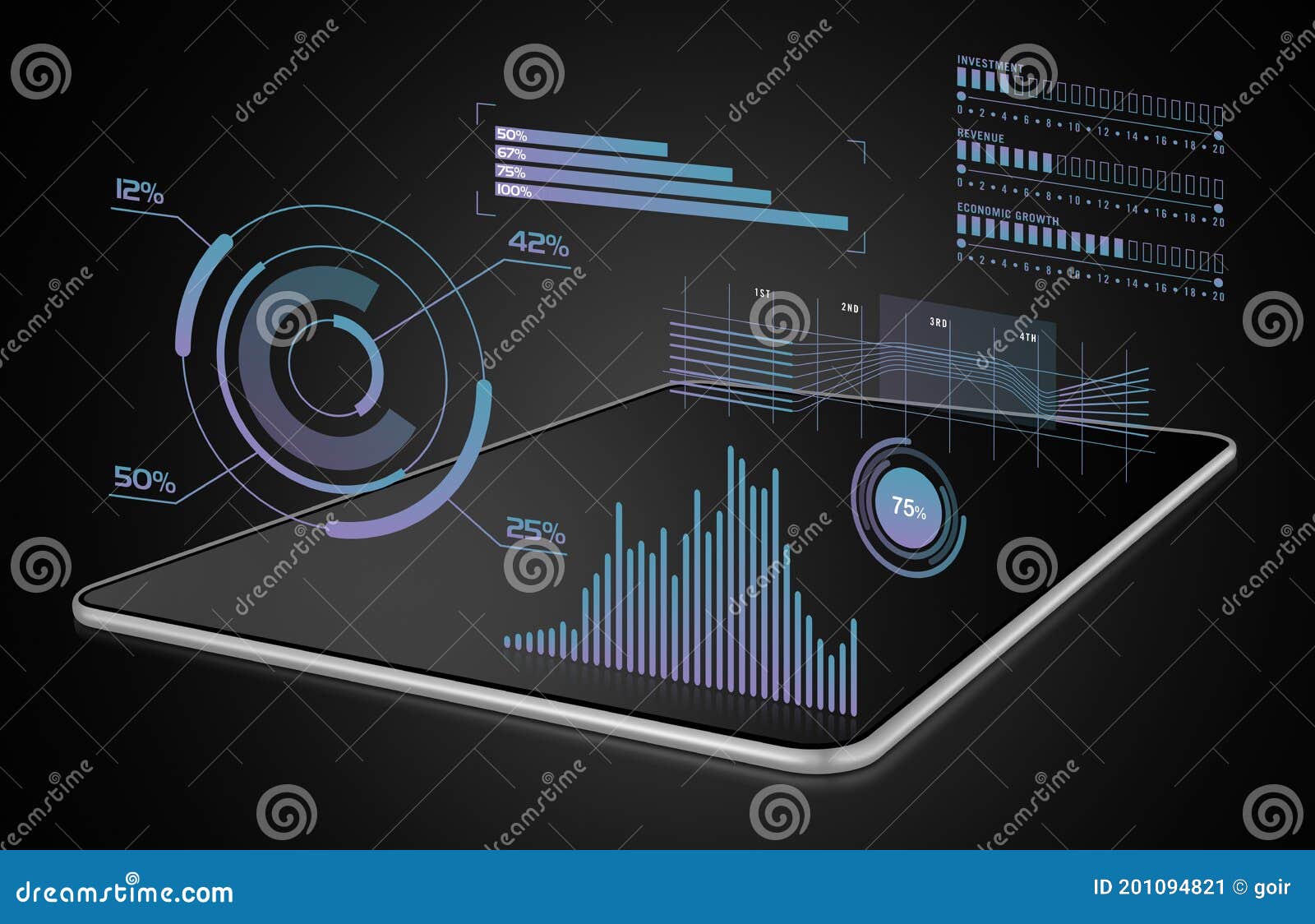 Futuristic Diagrams and Chart Projections on a Digital Tablet Stock ...