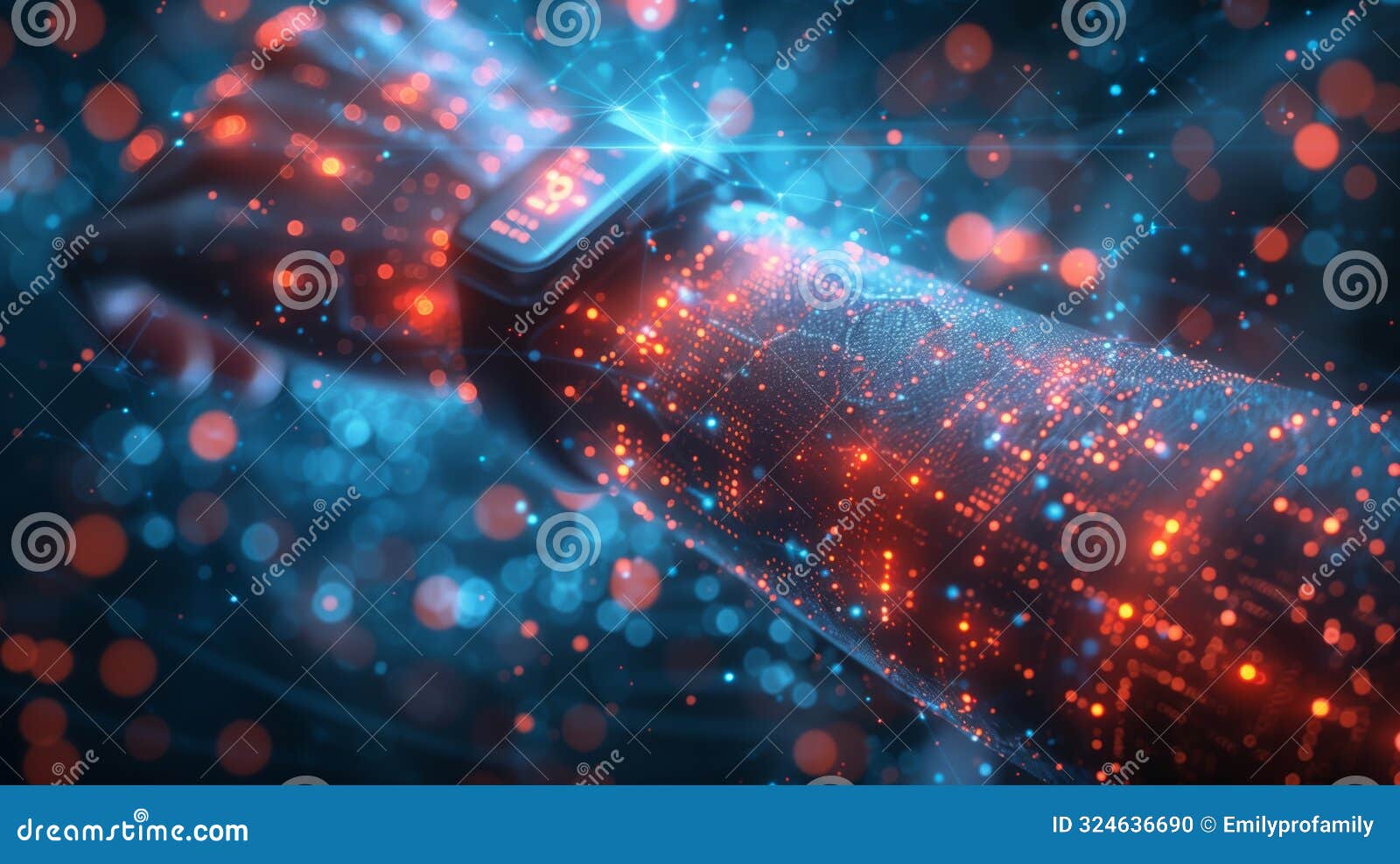 Futuristic Wearable Biosensor Glowing on a Digital Arm Stock Photo ...