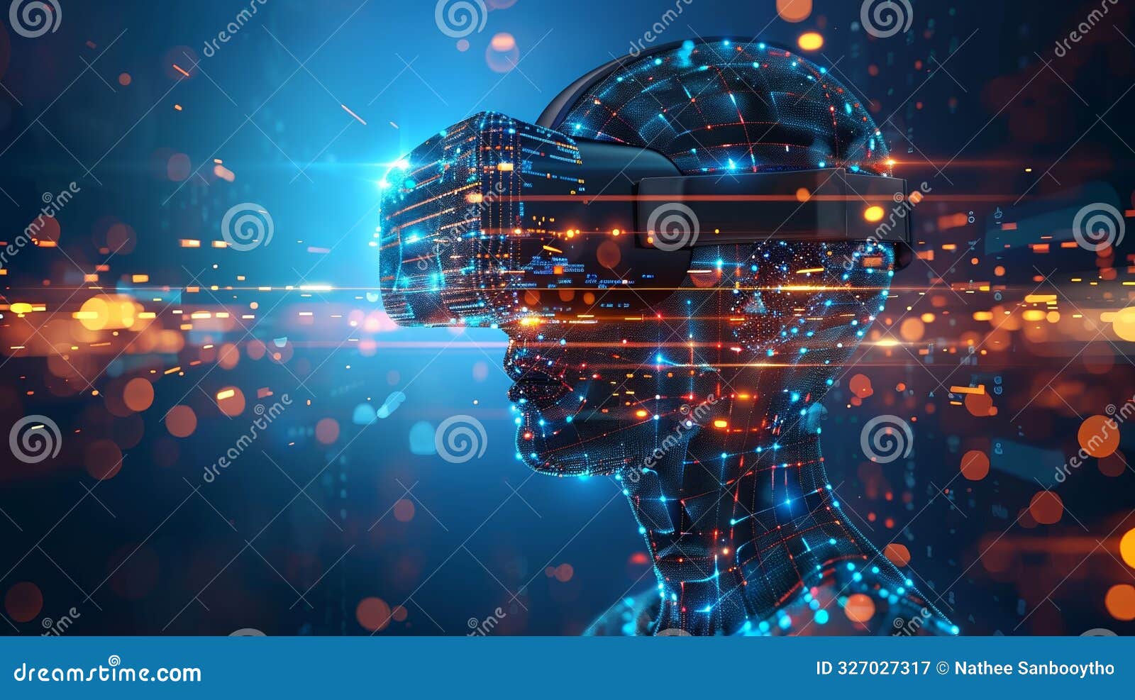 Futuristic Digital Art Depicting a Human Using Virtual Reality Headset ...