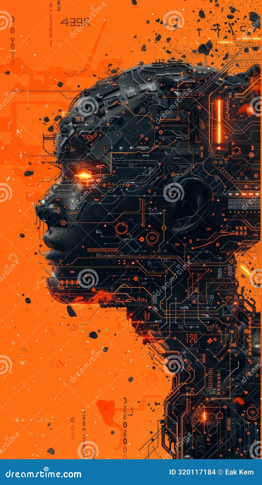 Futuristic Digital Art High Tech Profile Illustration of a Human Head ...